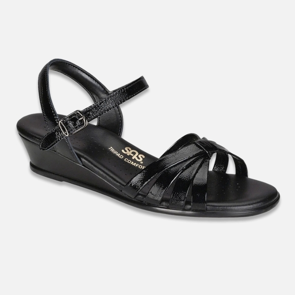 SAS | Shoes | Sas Strippy Black Leather Wedge Heel Tripad Comfort ...